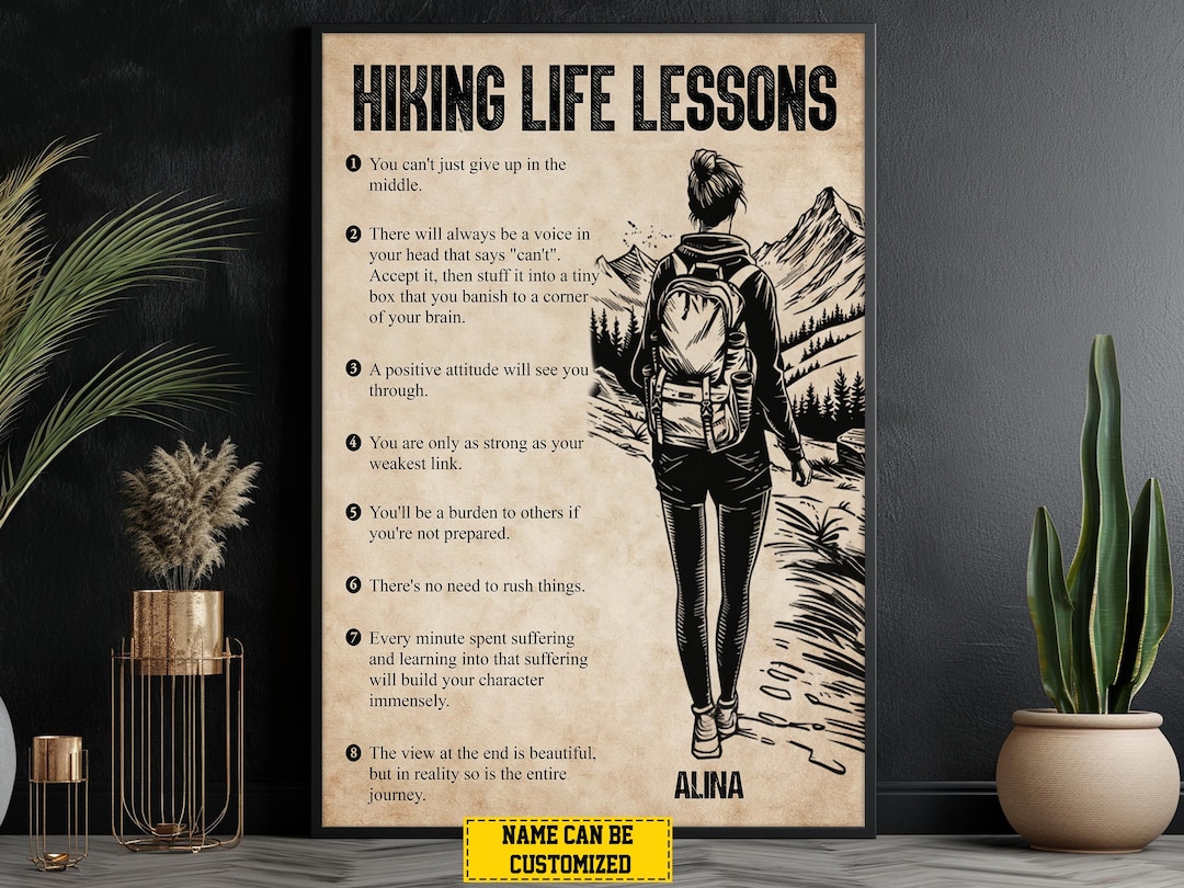 Hiking Life Lessons Personalized Canvas Print, Hiking Poster Print ...