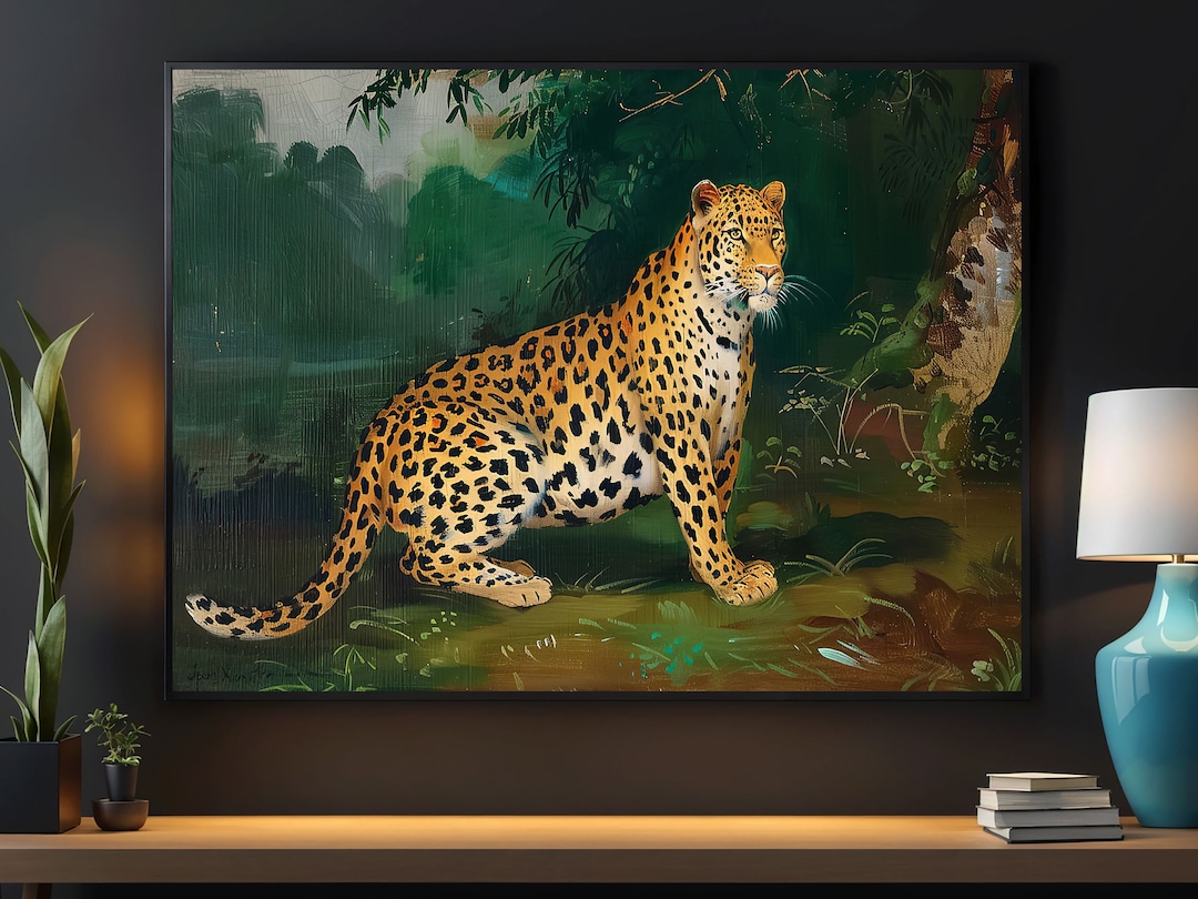 Vintage Leopard Oil Painting: Wild Animal Canvas Art Print - Etsy