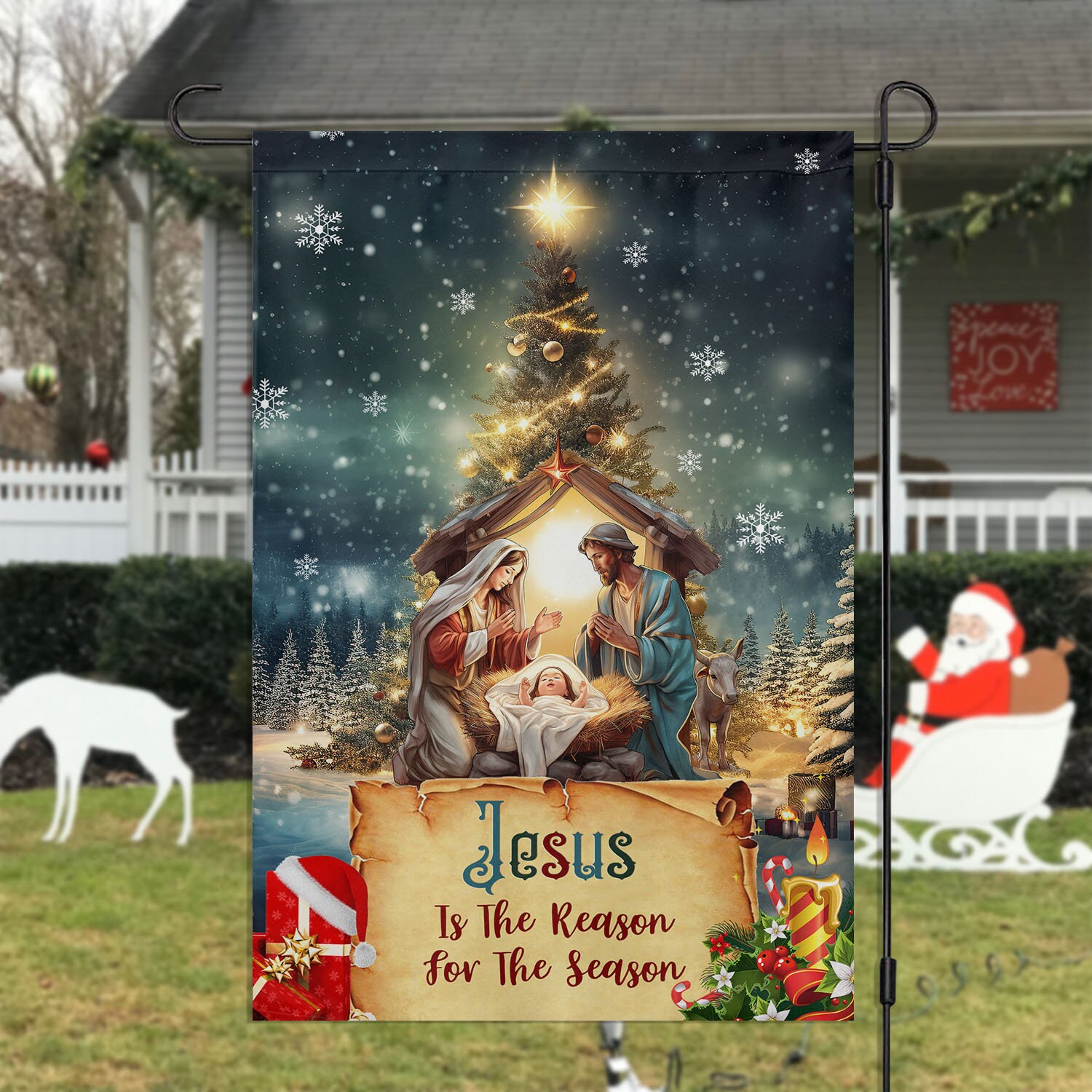 Jesus Garden Flag, Jesus Garden Decor, Christmas Garden Flag, Christmas ...