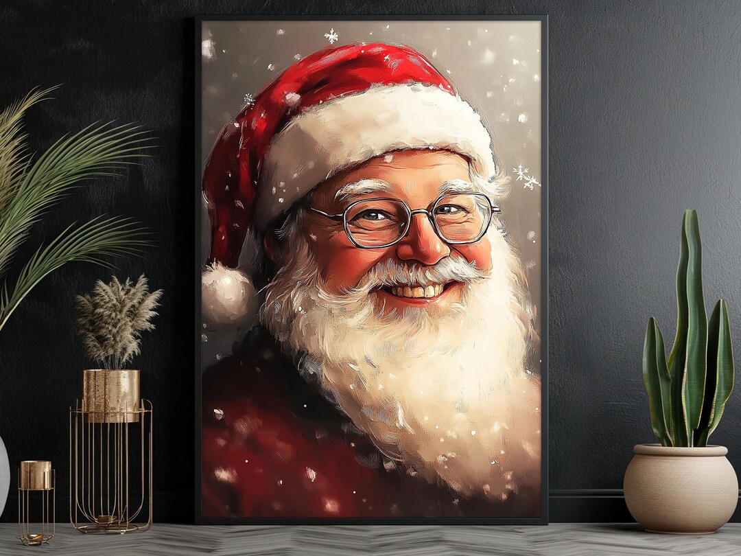 Vintage Santa Portrait Canvas, Cottage Santa Claus Poster Print ...