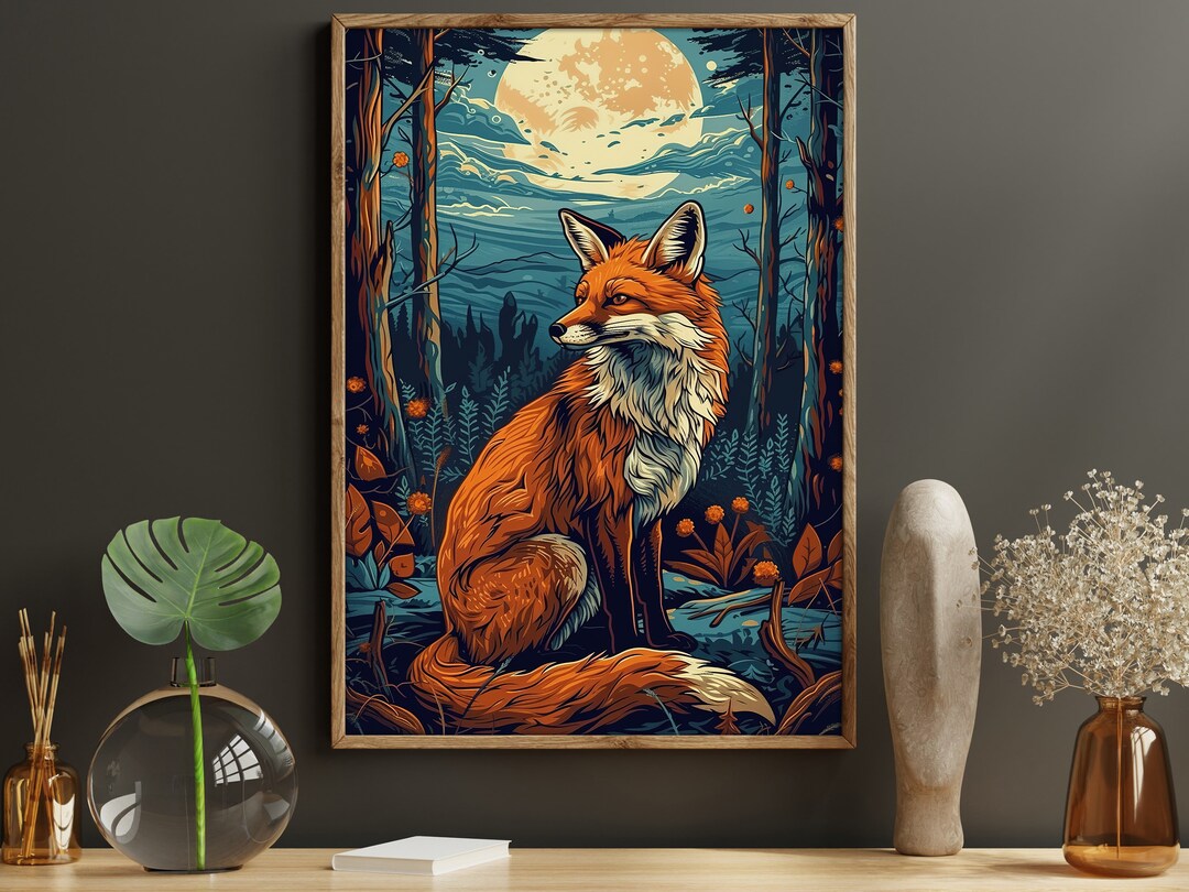 Vintage Country Fox Painting, Gothic Fox Art Print, Fox Canvas Print ...
