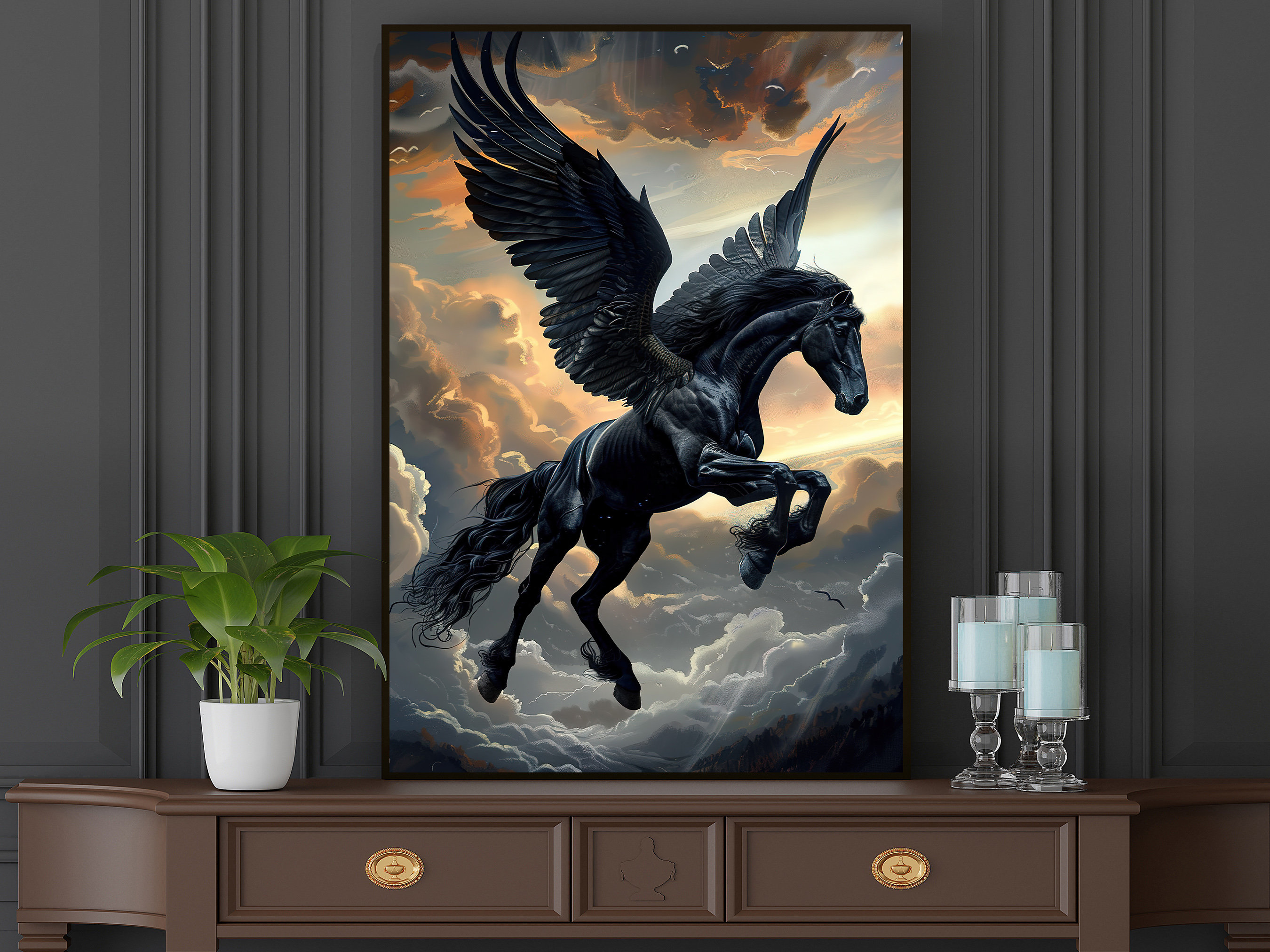 Black Angel Pegasus Canvas Print: Mythical Winged Horse Wall Art - Etsy