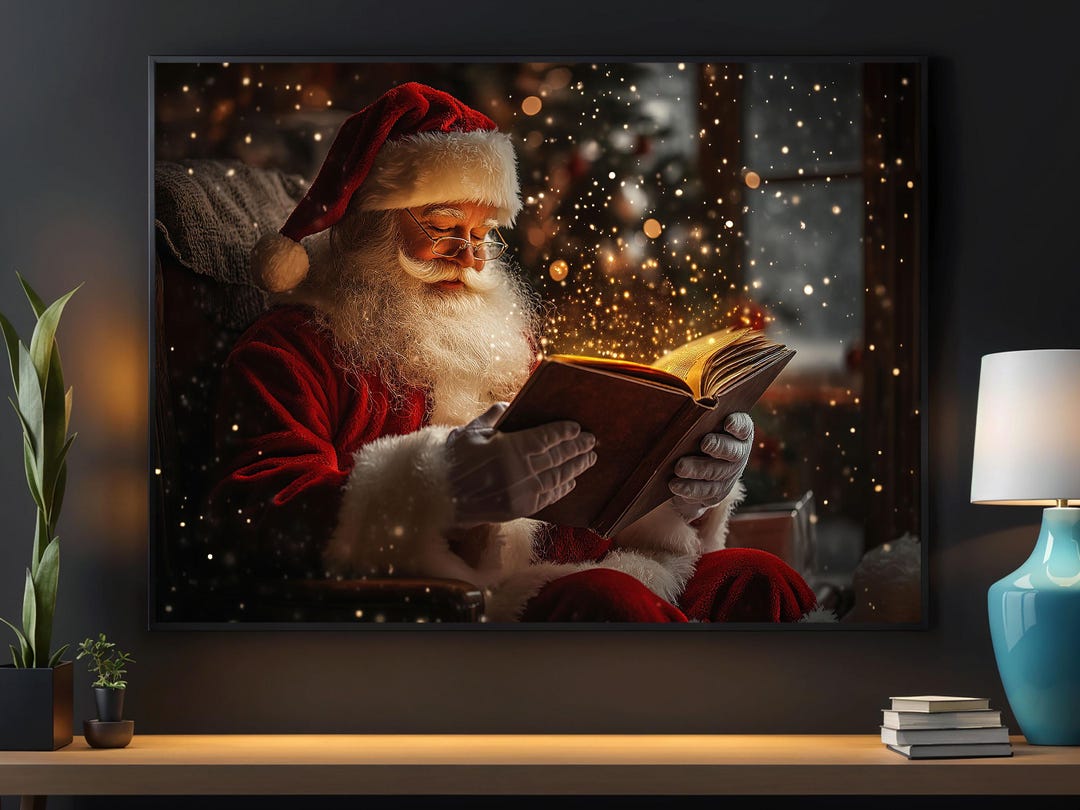 Santa Reading Book Canvas: Warm Christmas Wall Art - Etsy
