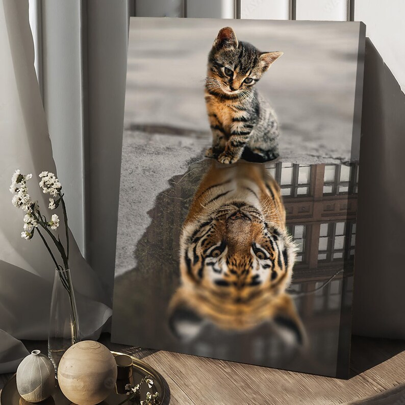 Cat & Tiger Reflection Canvas Art Print - Animal Wall Hanging - Etsy