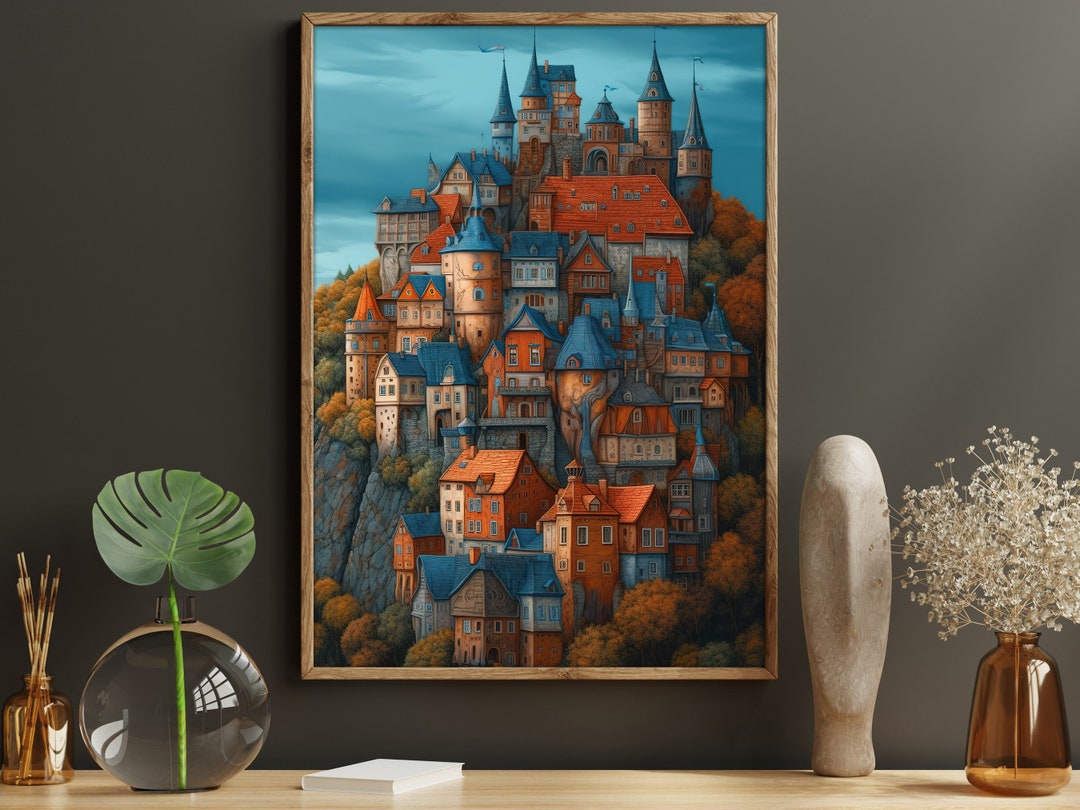 Vintage Strange Castle Painting, Retro Strange Palace Art Print ...