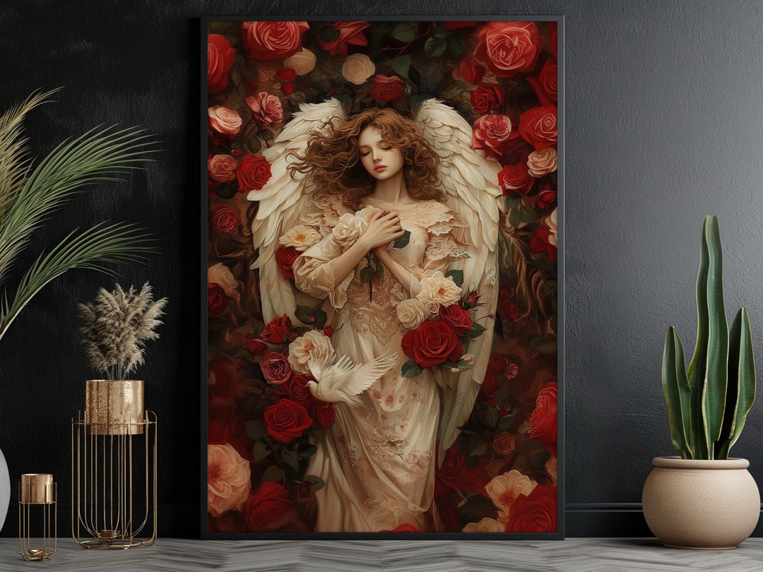 Angel in Roses Canvas Print: Faith Poster Art - Etsy