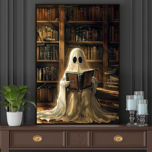 Vintage Ghost Reading Book in Library Canvas Print, Dark Ghost Print ...
