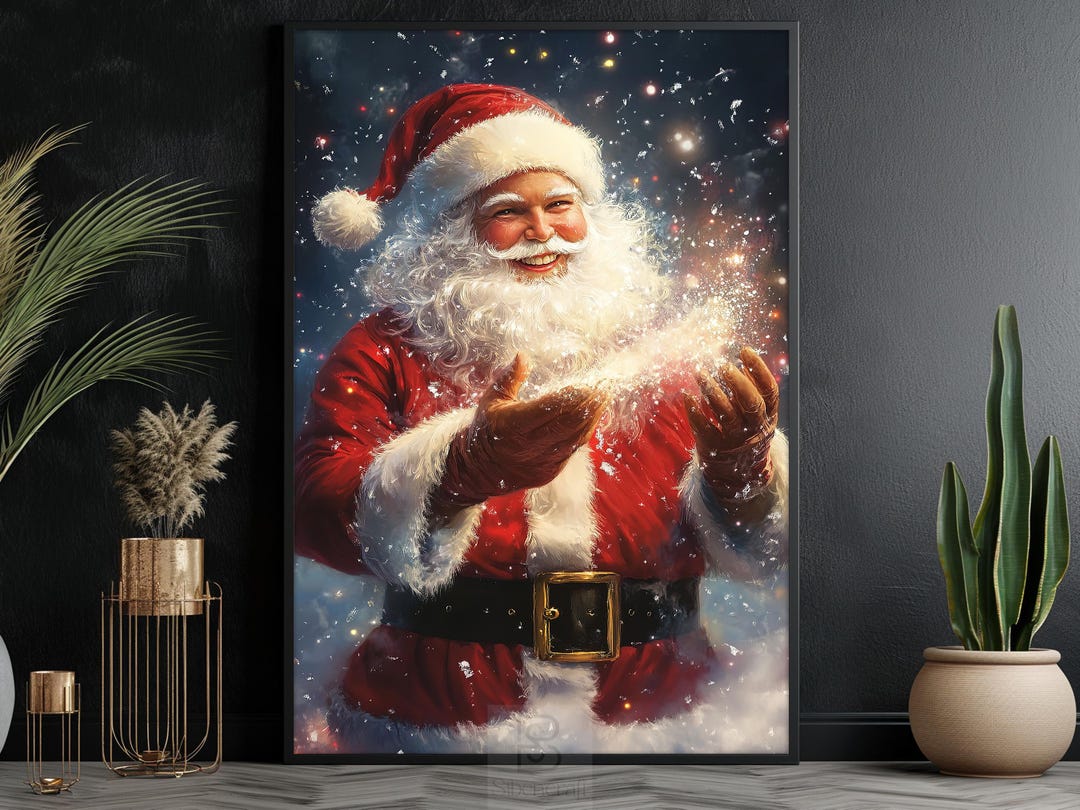 Vintage Santa's Lucky Wish Painting, Warm Santa Canvas Print, Cottage ...