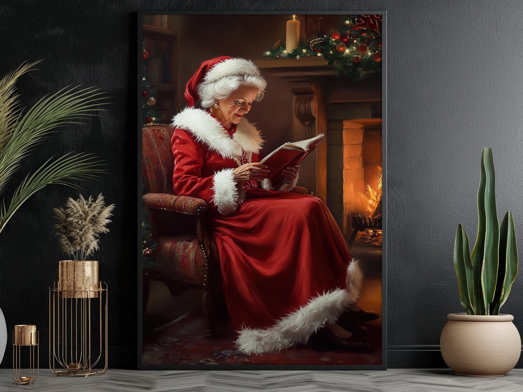 Vintage Mrs. Claus Reading Canvas: Christmas Cottage Wall Art - Etsy