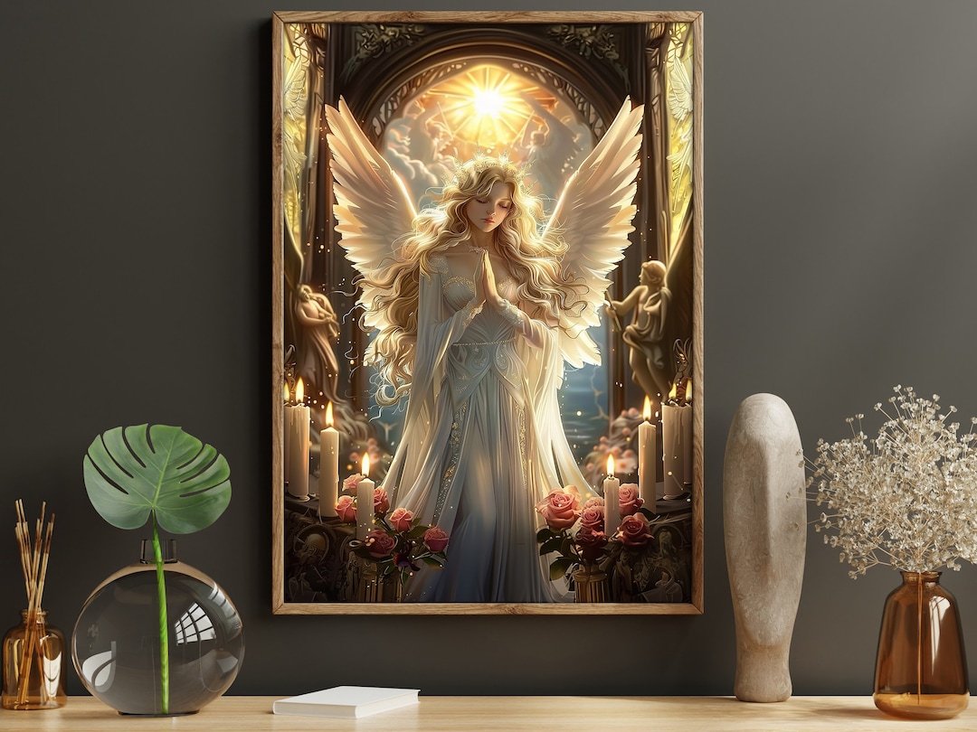 Vintage Young Angel in the Church Painting, Angel Print, Faith Canvas ...