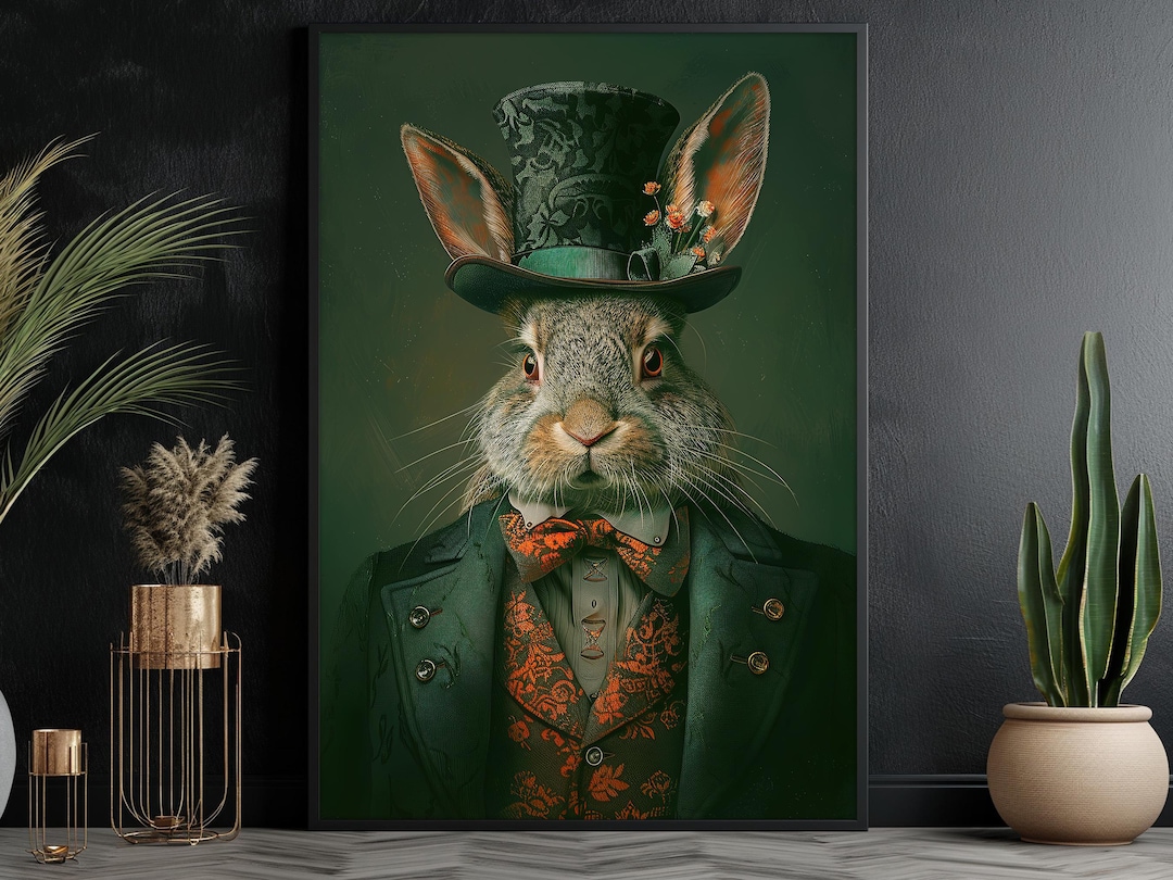 Dark Gentleman Rabbit Painting, Gothic Rabbit in Suit Art Print, Rabbit ...
