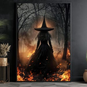 Dark Fire Witch Canvas Print: Halloween Wall Decor - Etsy
