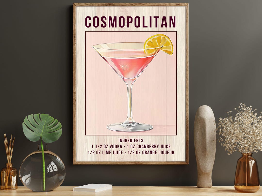 Vintage Cosmopolitan Cocktail Canvas Print, Alcohol Poster Print, Bar ...
