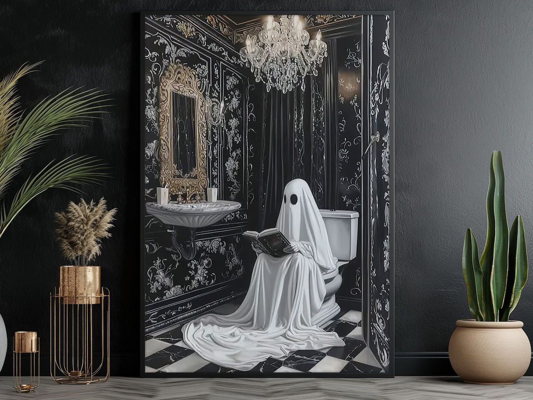Vintage Ghost in Toilet Painting, Dark Ghost Print, Ghost Canvas Print ...