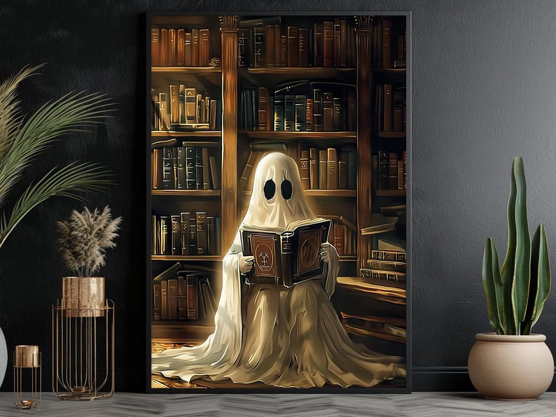 Ghost Reading in Library Canvas Print: Spooky Halloween Wall Art - Etsy