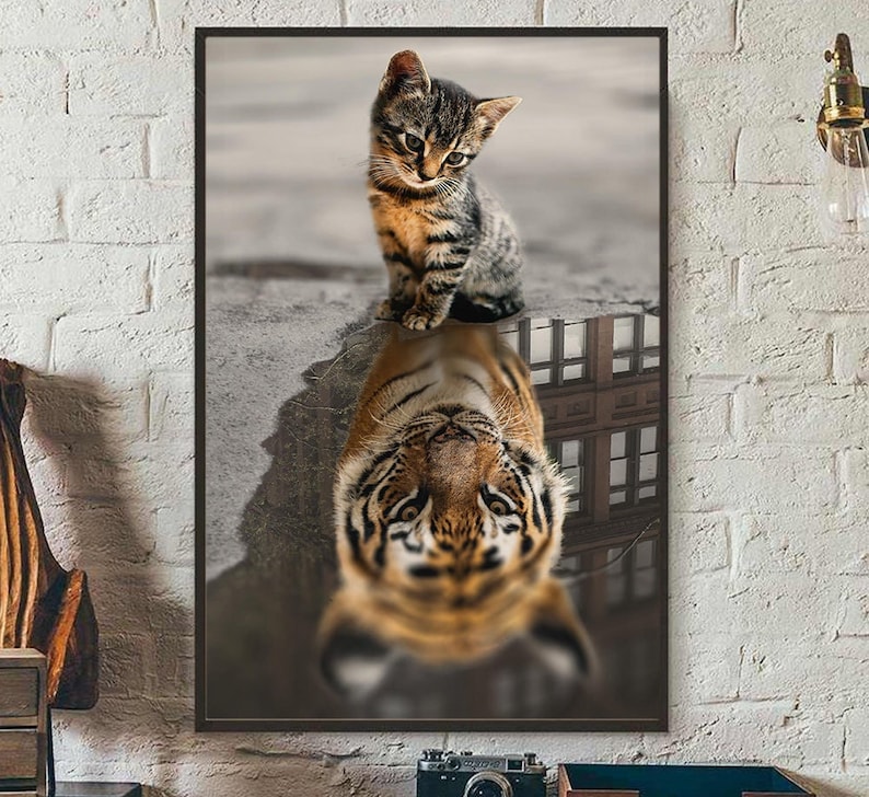 Cat & Tiger Reflection Canvas Art Print - Animal Wall Hanging - Etsy