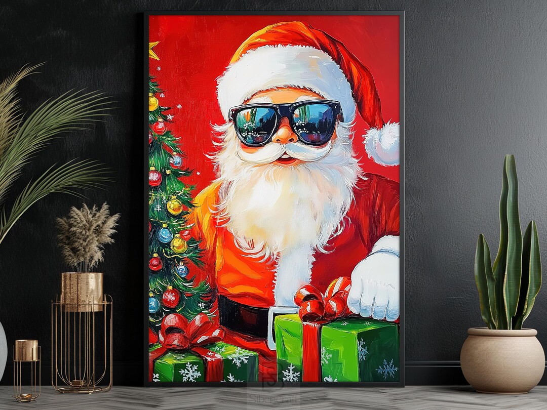 Funny Santa Portrait Painting, Warm Santa Canvas, Cottage Santa Claus ...