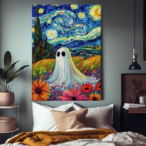 Van Gogh Style Ghost in Flower Field Canvas Print, Halloween Poster ...