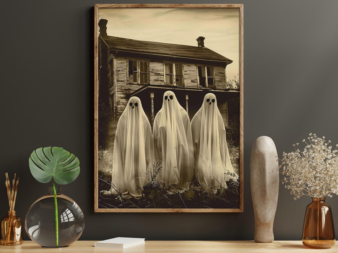 Dark Three Ghosts Front House Canvas Print, Haunted Ghost Print ...