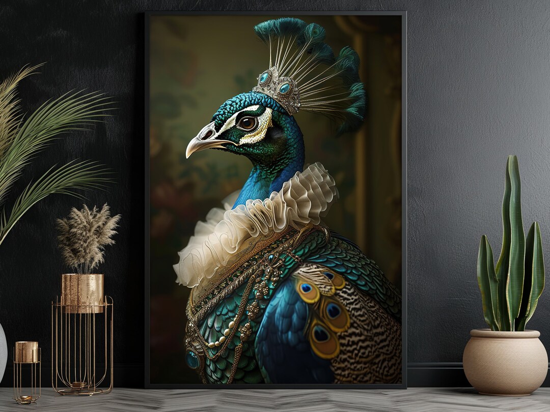 Retro Peacock Queen Painting, Renaissance Peacock Print, Peacock Canvas ...