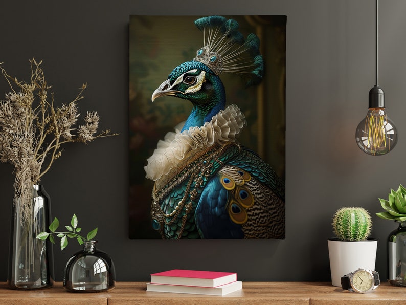 Retro Peacock Queen Painting, Renaissance Peacock Print, Peacock Canvas ...
