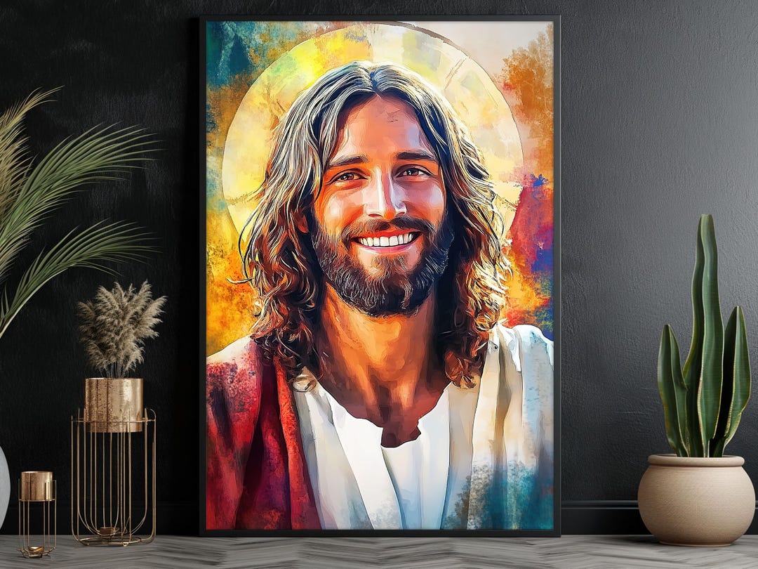 Vintage Jesus Smiles Painting, Jesus Christ Canvas, Faith Poster Print ...