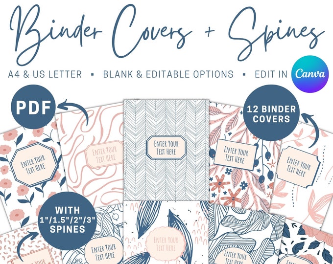 Binder Cover & Spine Set Blue Blush | Editable Binder Covers ...