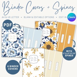 Binder Cover & Spine Set Navy Mustard | Editable Binder Cover ...