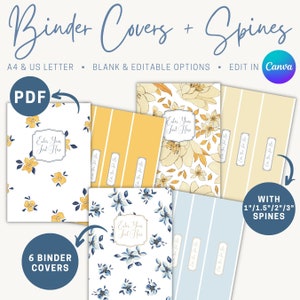 Binder Cover & Spine Set Navy Mustard | Editable Binder Cover ...