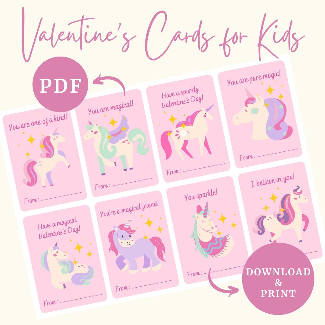 Unicorn Valentine's Day Cards for Kids | Printable Unicorn Cards for ...