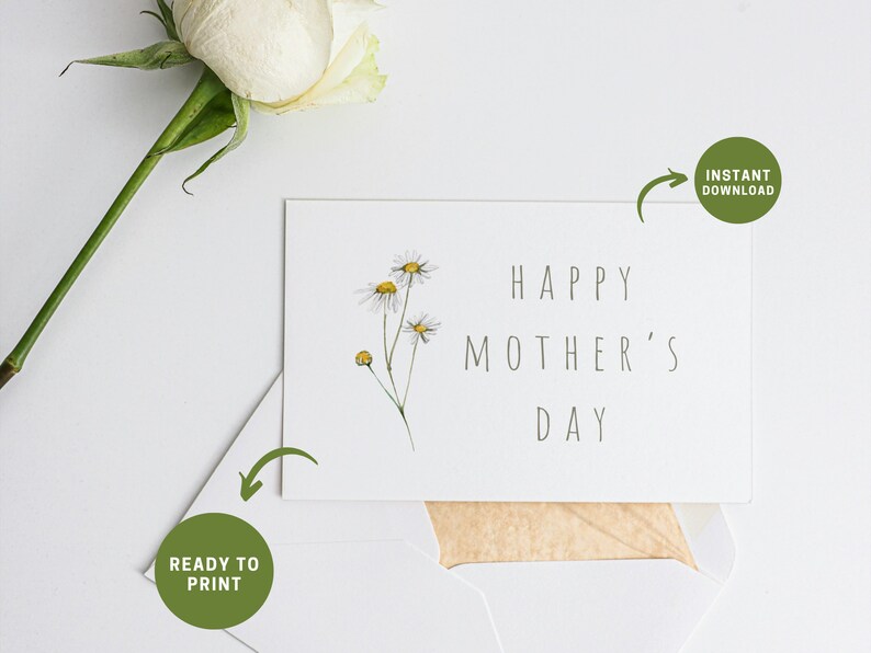 Printable Mother's Day Card Bundle | Watercolor Daisy Minimal Mother's ...