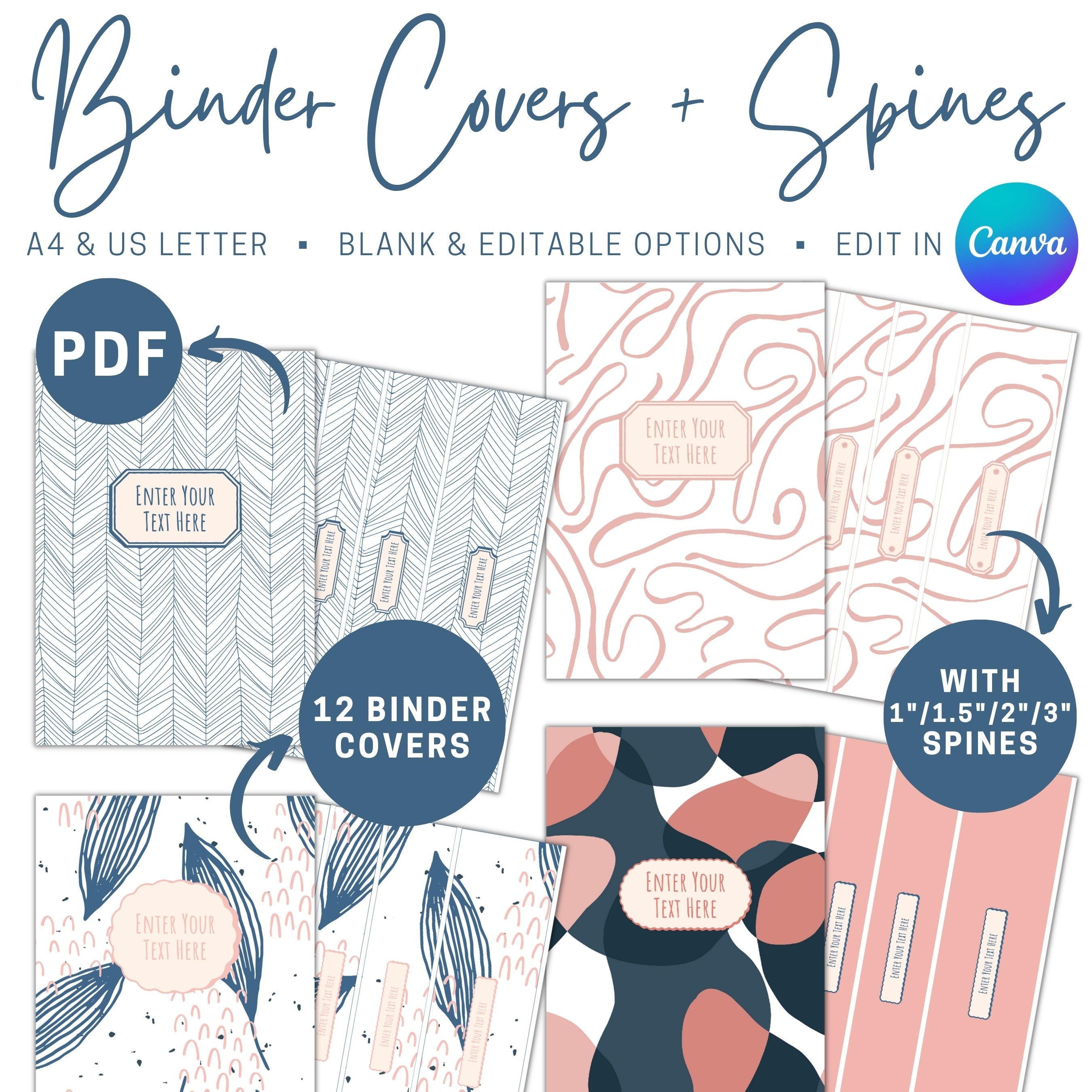 Binder Cover & Spine Set Blue Blush Editable Binder Covers Printable ...