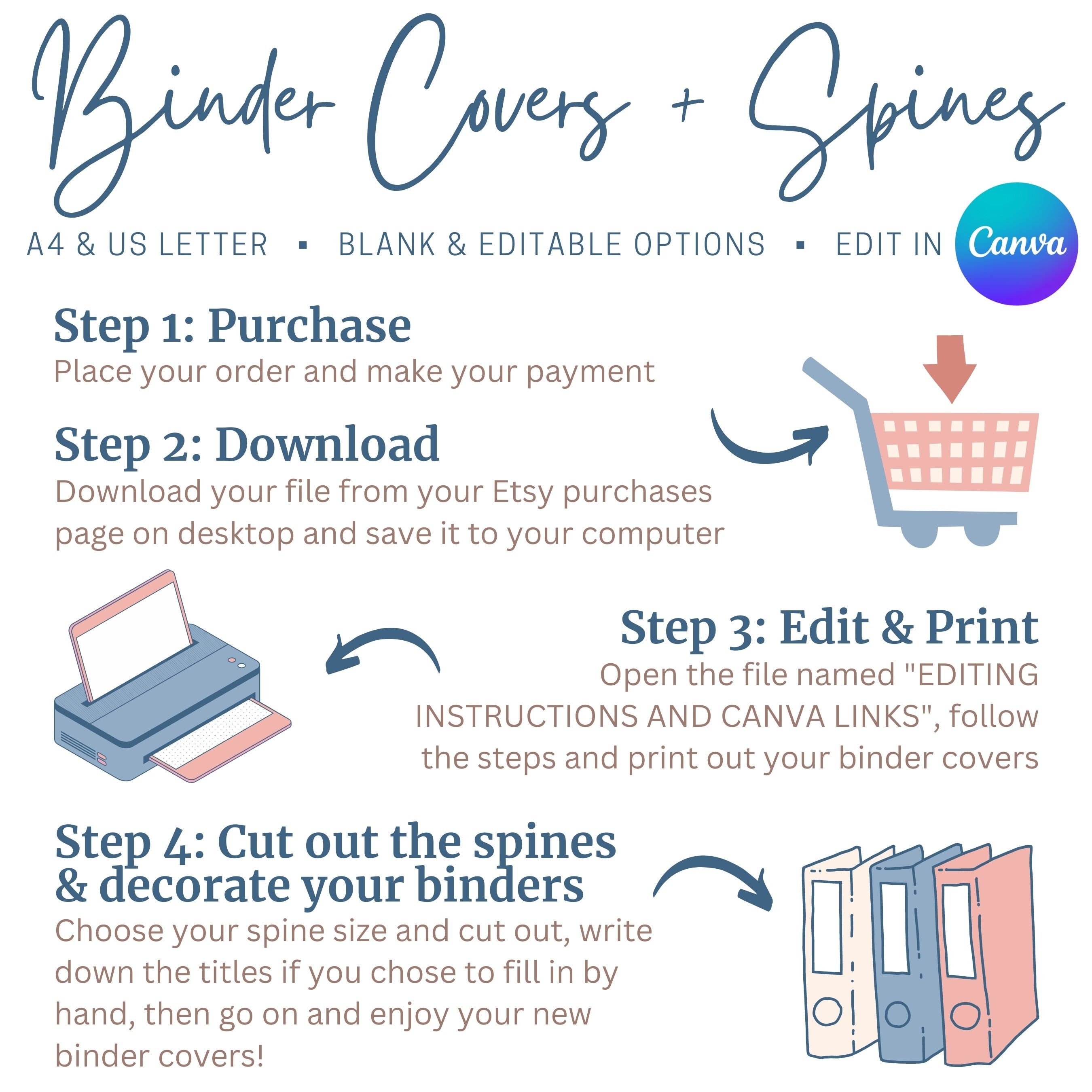 Binder Cover & Spine Set Blue Blush Editable Binder Covers Printable ...