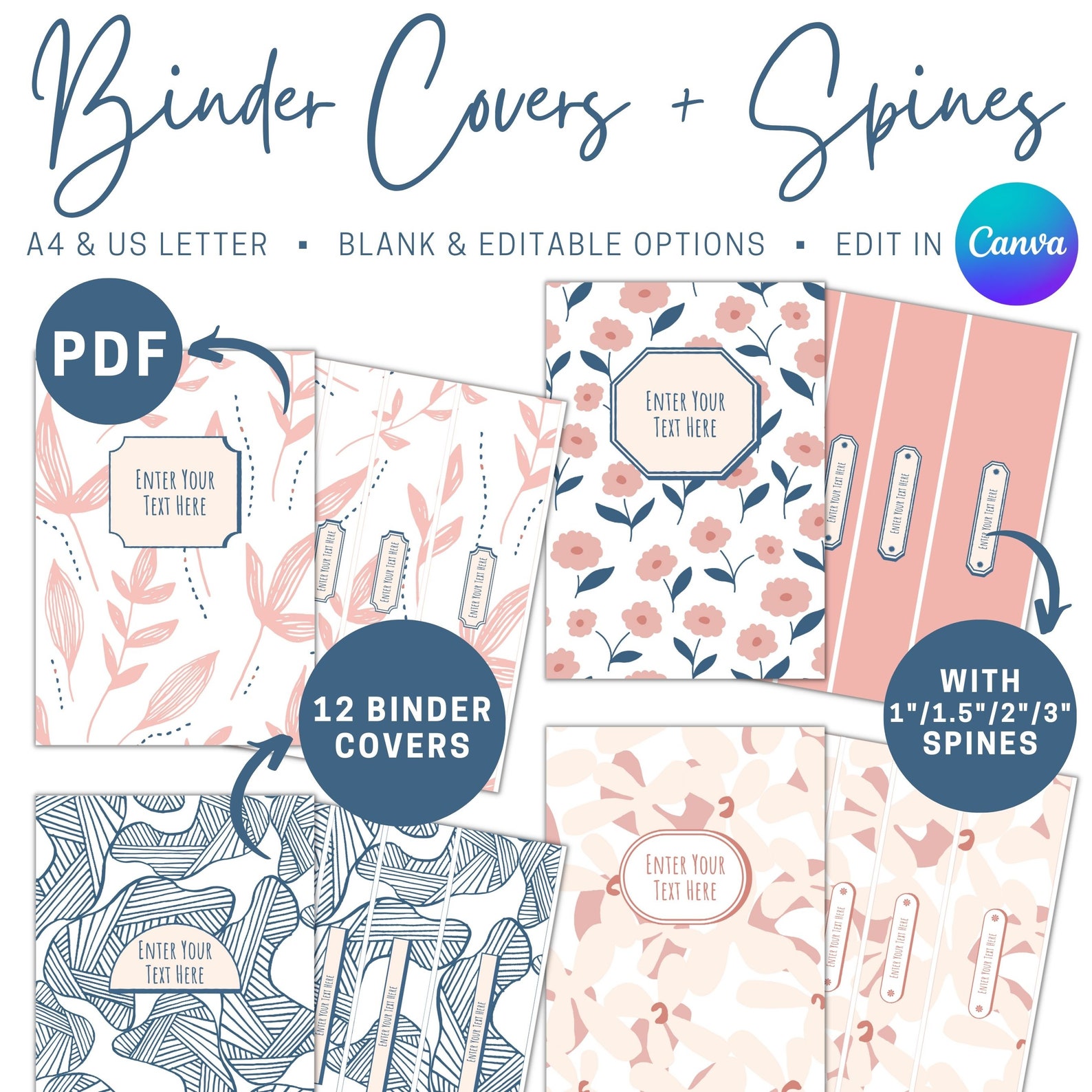 Binder Cover & Spine Set Blue Blush Editable Binder Covers - Etsy