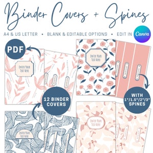 Binder Cover & Spine Set Blue Blush | Editable Binder Covers ...