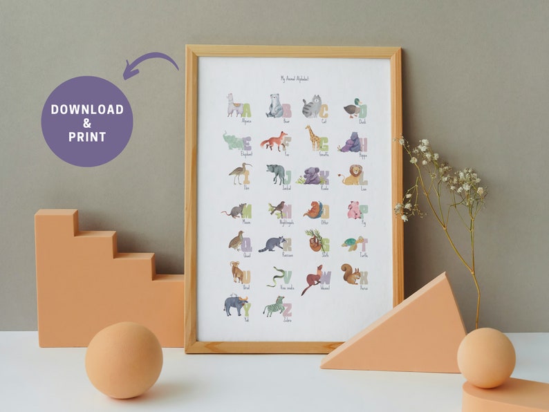 Watercolor Animal Alphabet Poster | Printable Nursery Wall Art ...