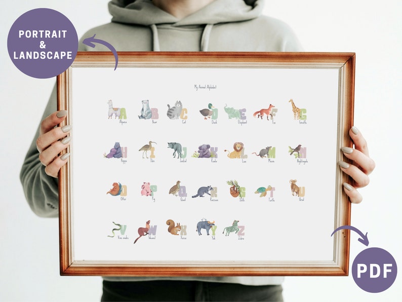 Watercolor Animal Alphabet Poster | Printable Nursery Wall Art ...