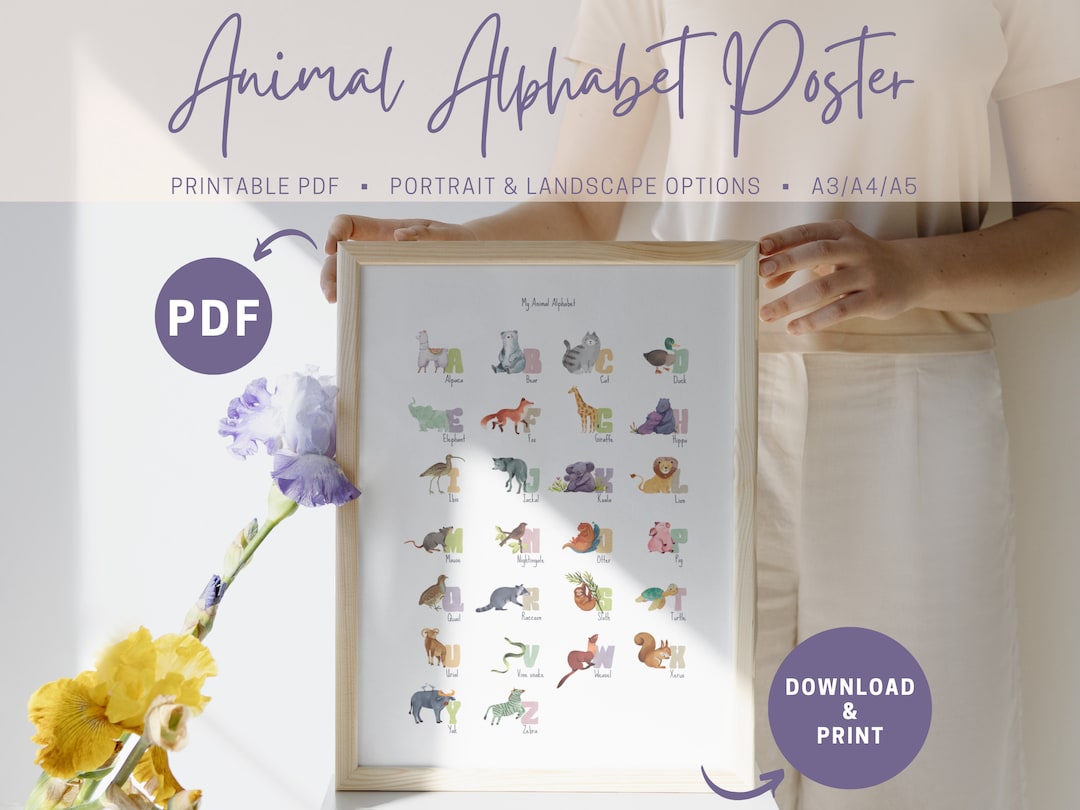 Watercolor Animal Alphabet Poster | Printable Nursery Wall Art ...