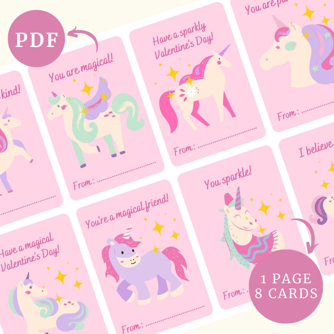 Unicorn Valentine's Day Cards for Kids | Printable Unicorn Cards for ...