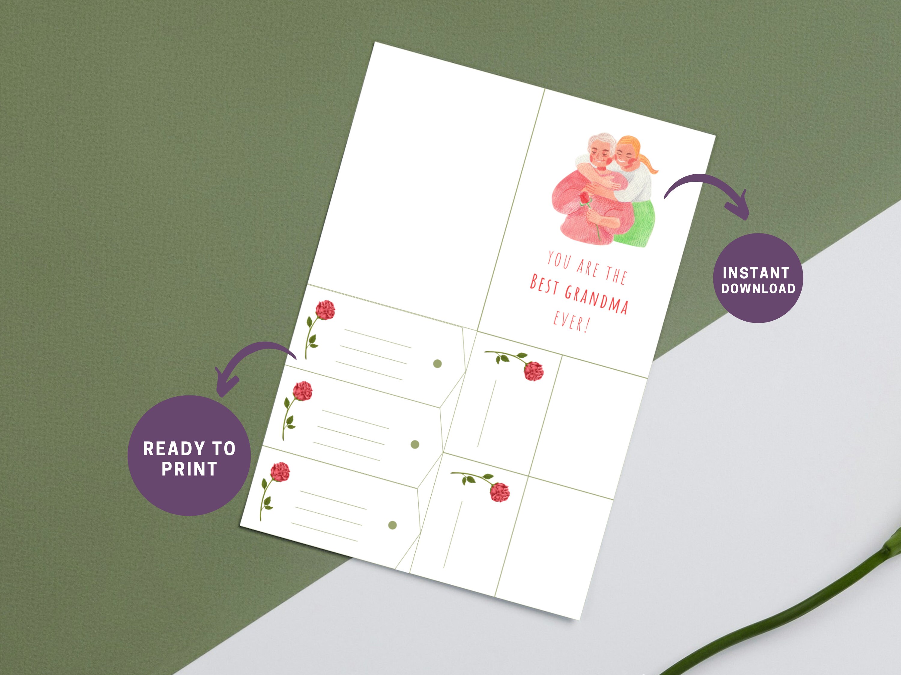 Printable Mother's Day Card for Grandma Red Rose Grandmother Mother's ...