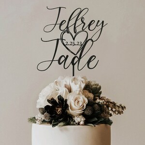 Personalized Rustic Wedding Cake Topper: Custom Script, Date & Heart - Etsy