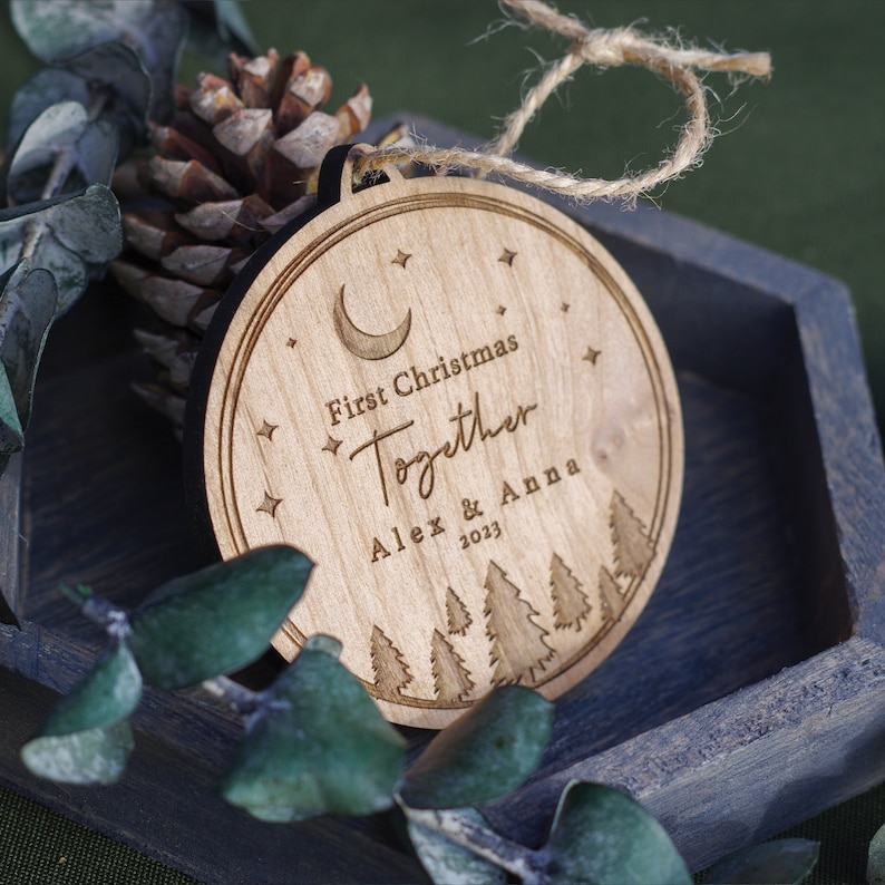 Personalized Couples Christmas Ornament: Engraved Alder Wood, First ...
