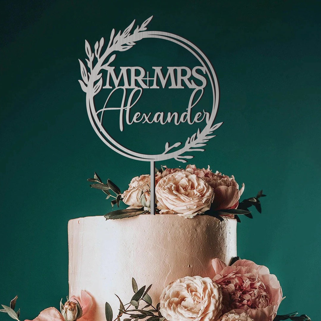Rustic Wedding Cake Topper Wreath, Personalized Floral Cake Topper for ...