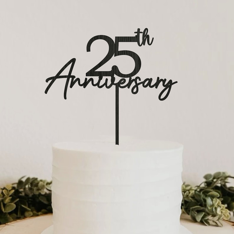 Elegant 25th Anniversary Cake Topper Gold, 25th Anniversary Topper ...