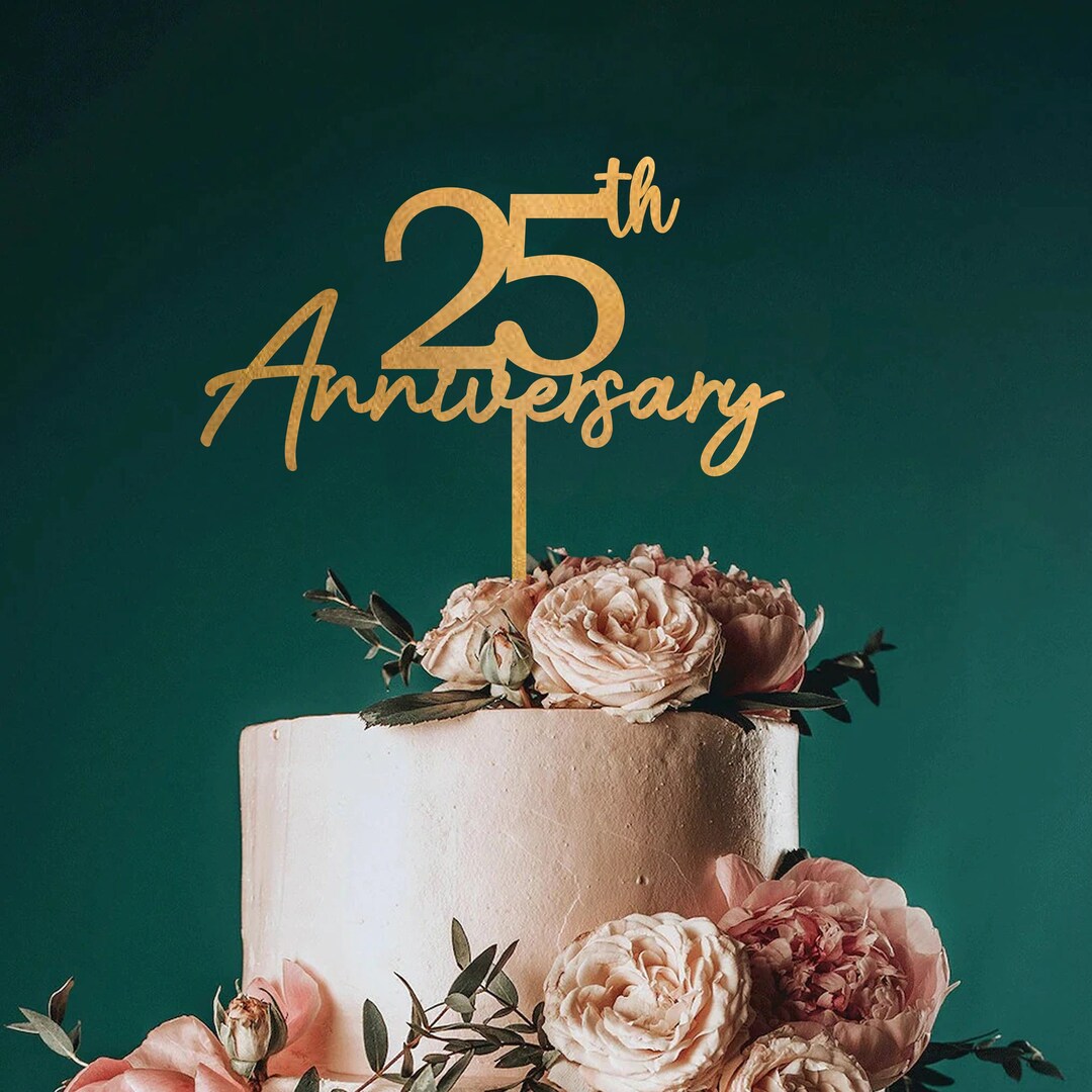 Elegant 25th Anniversary Cake Topper Gold, 25th Anniversary Topper ...