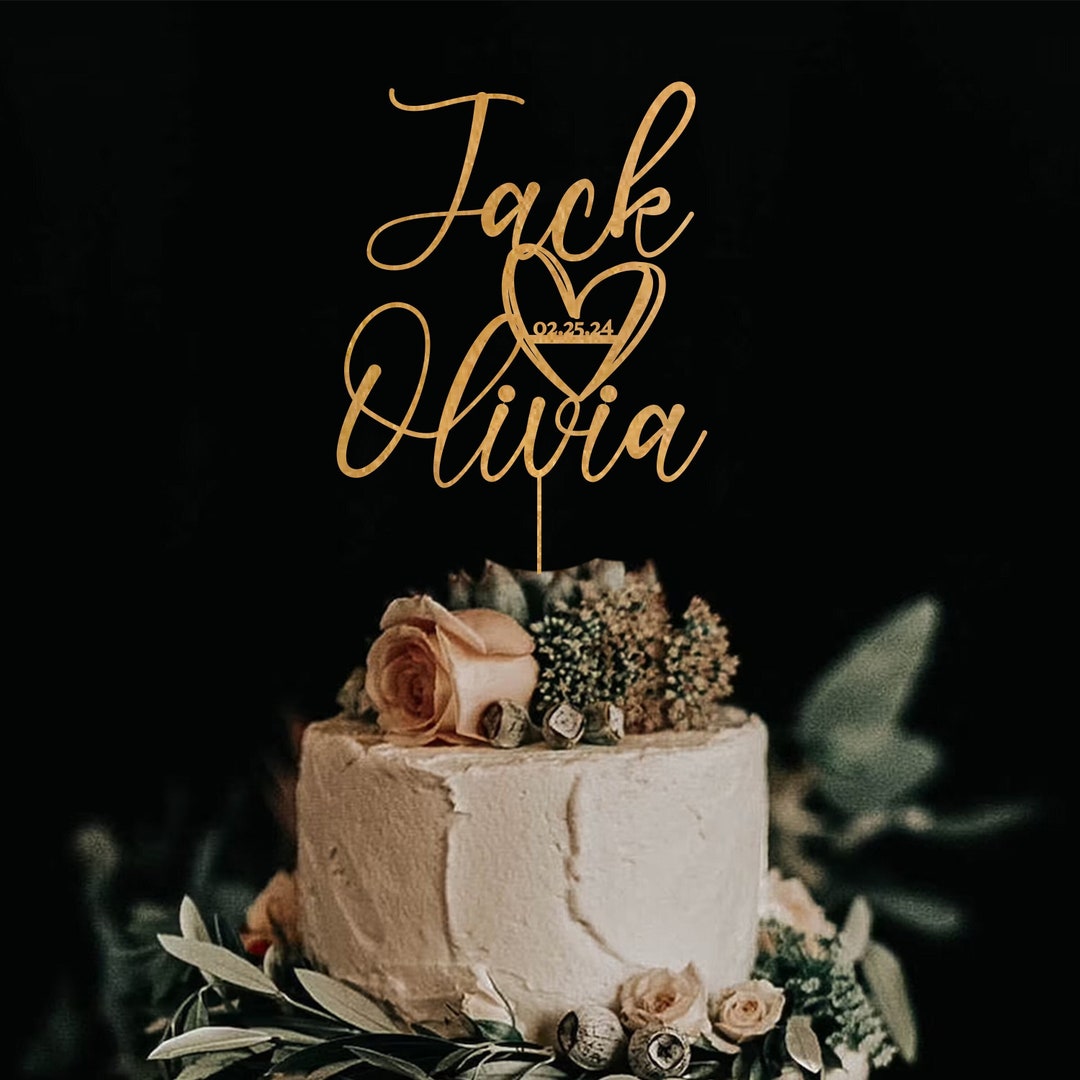 Personalized Wedding Cake Topper With Date and Heart, Custom Couples ...