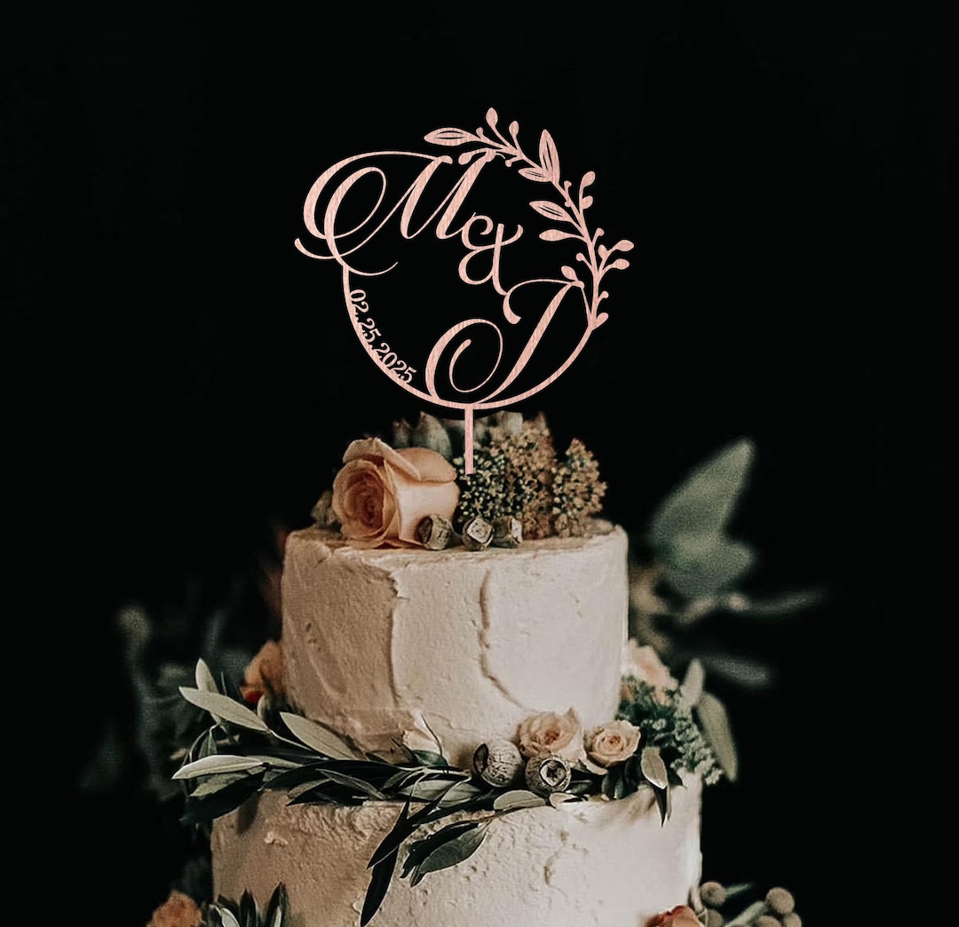 Boho Floral Wedding Cake Topper With Rustic Wreath, Mr and Mrs Cake ...