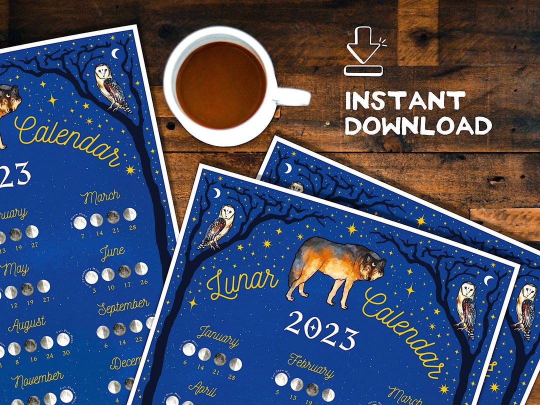 Printable Lunar Calendar 2023 | Illustrated Moon Calendar 2023 | Moon ...