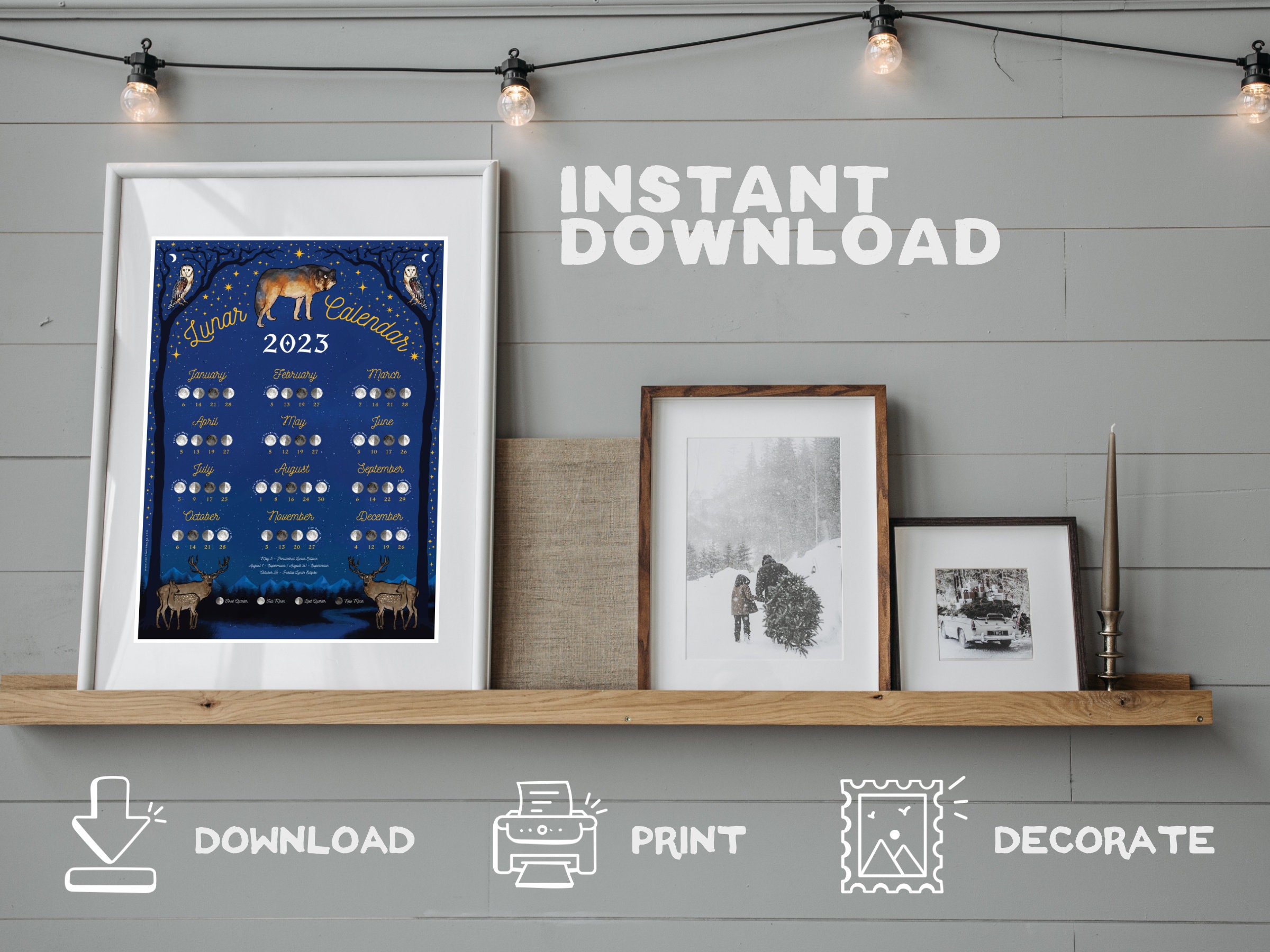 Printable Lunar Calendar 2023 Illustrated Moon Calendar 2023 Moon ...