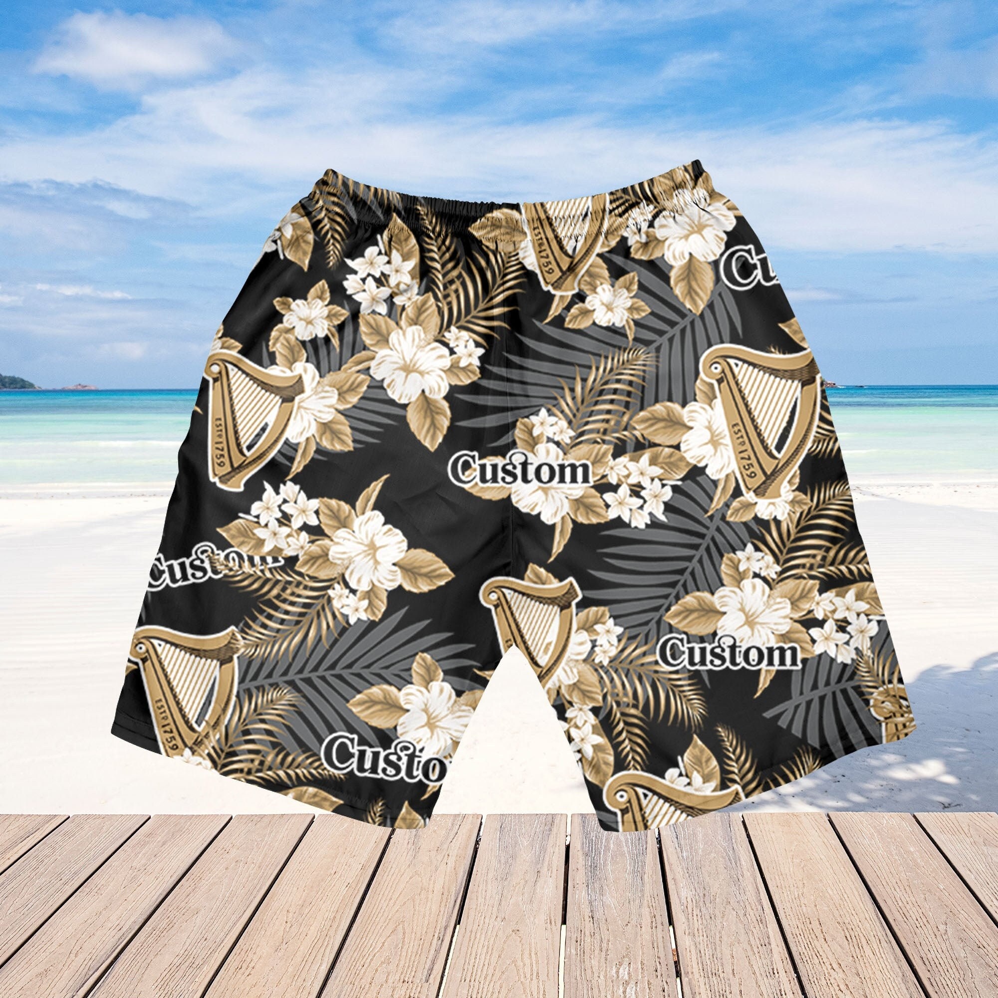 Personalized Guinness Hawaiian Flowers Pattern Shorts , Hawaii Shorts ...